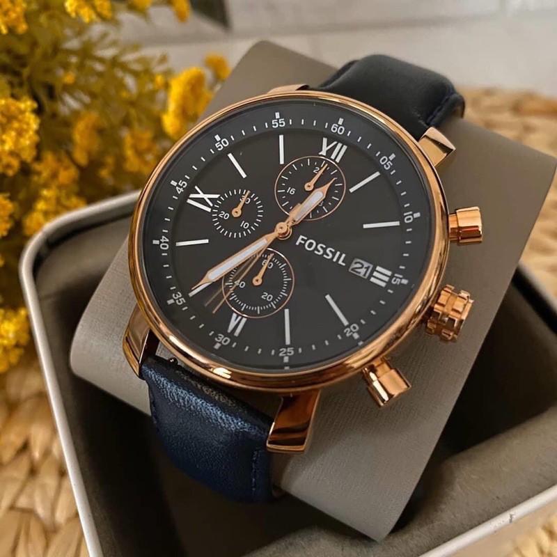 (ผ่อน0%) นาฬิกาผู้ชาย สายหนังสีน้ำเงิน Fossil BQ1704 Men's Blue Leather ...