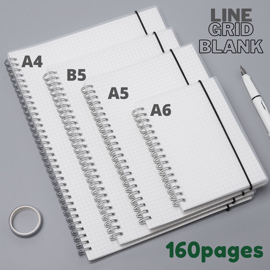 A6 A5 B5 A4 โปร่งใสโน้ตบุ๊ค Journal Matte Cover Line Grid Blank Study ...