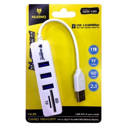 NUBWO NCR-100 ตัวเพิ่มช่อง ยูเอสบี+ตัวอ่านการ์ด USB HUB 3 Port+Card Reader V2.0 2in1 | Shopee ...