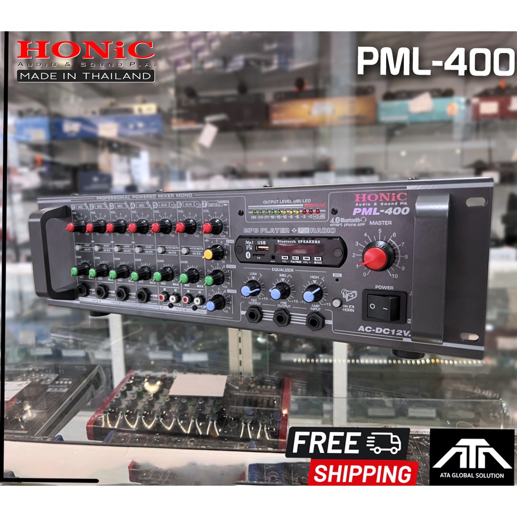 เครื่องขยาย HONIC PML-400 กำลังขับ 400W เครื่องขยายประกาศใช้กับลำโพงฮอร์นและตู้ลำโพงมี USB ...