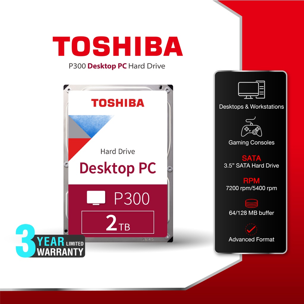 Toshiba PC HDD (2TB) 3.5" SATA 3.5 รุ่น (P300) TSB-HDWD320UZSVA :7200RPM C/B 256MB Desktop ...