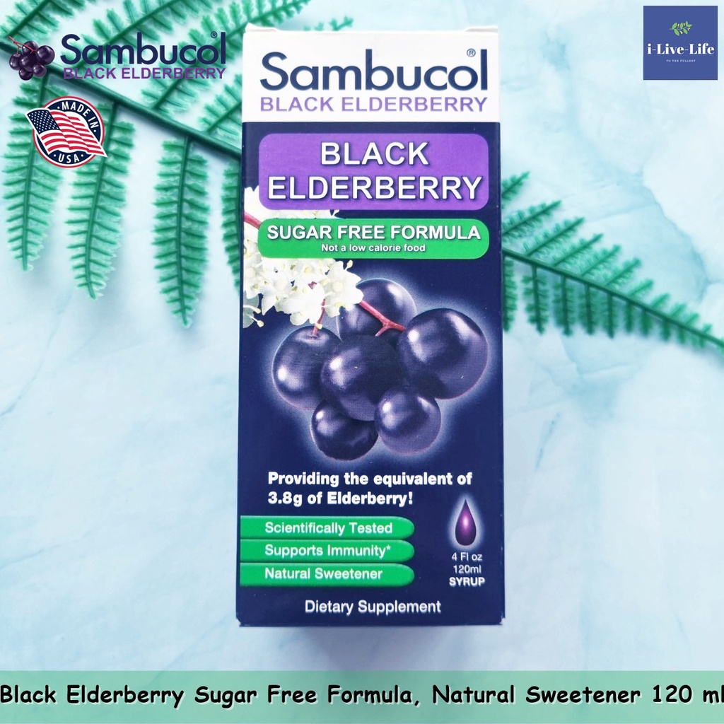 อัลเดอร์เบอร็รี Black Elderberry, Sugar Free Formula Syrup 120 mL - Sambucol | Shopee Thailand