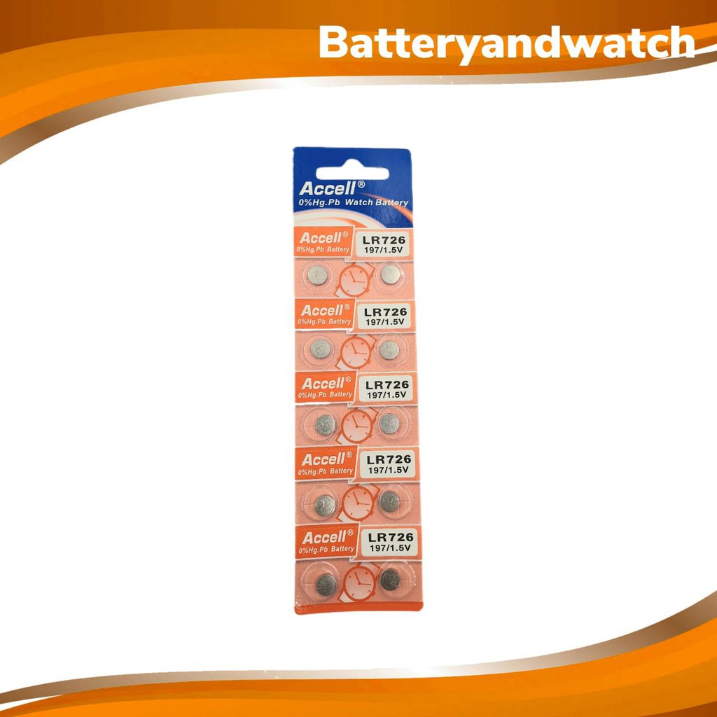 ถ่านกระดุม Accell LR726 , 726 0% Hg Pb Battery 1.5V แพ็ค 10 เม็ด ...