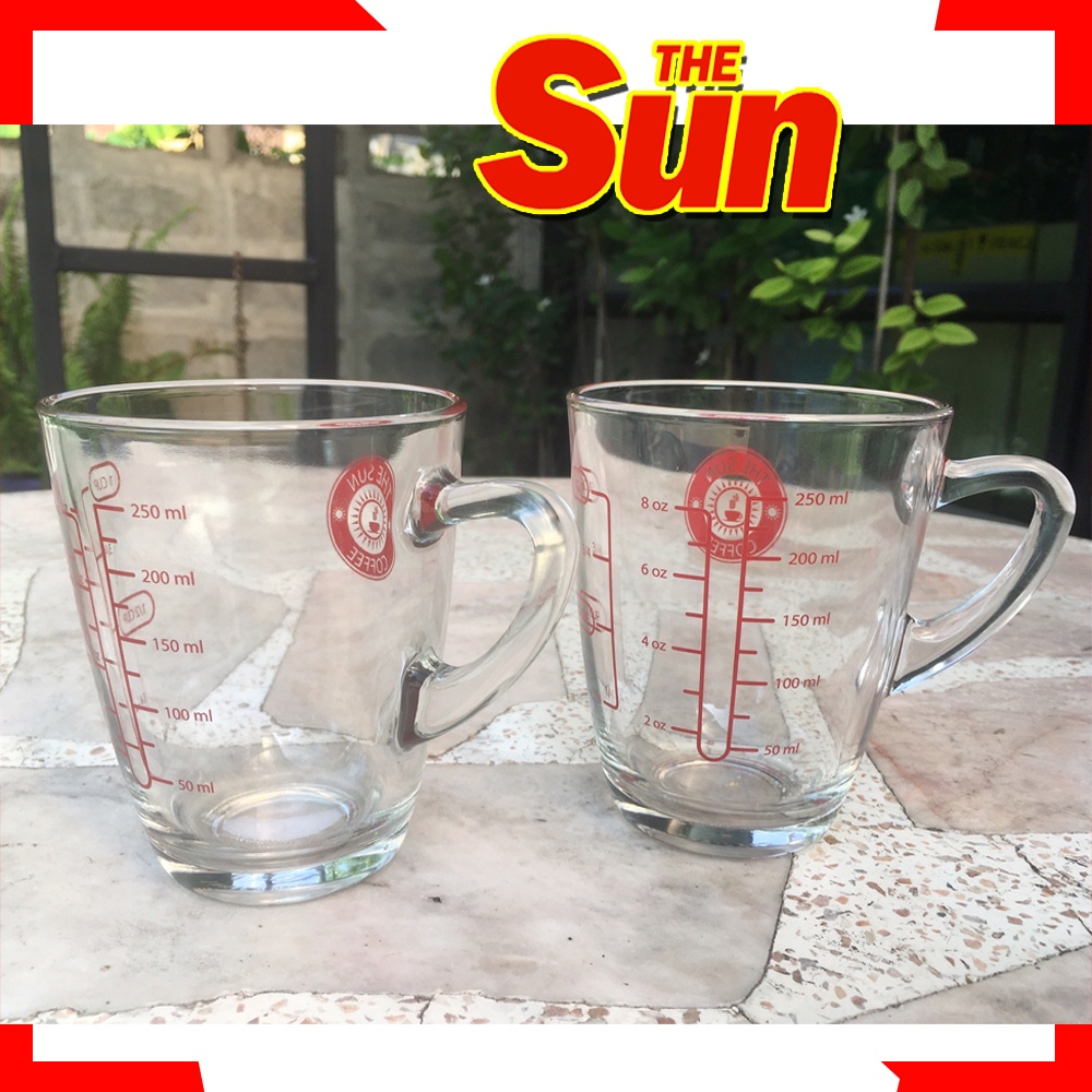 ชุด2ใบ** แก้วตวงTHESUN สำหรับชงกาแฟ มีหูและหน่วยวัด 1Cup / 250ML / 8oz ขีดมาตรฐานเนื้อหนา ...