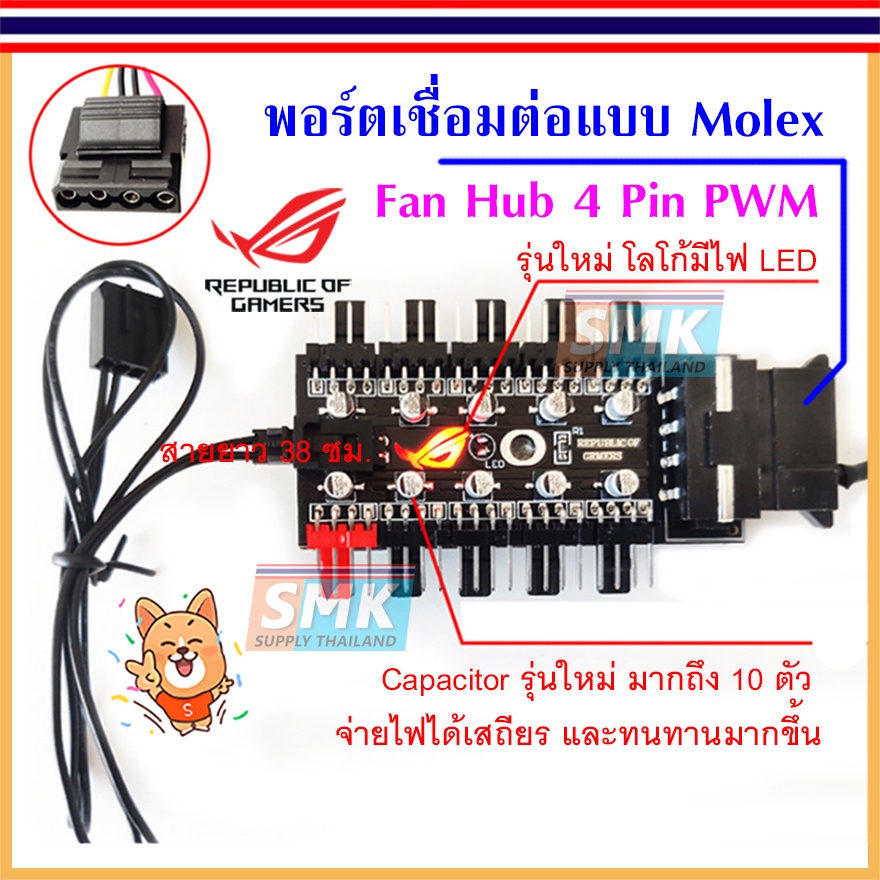 SMK ชุดต่อพ่วงพัดลม ROG Fan Hub 4 Pin PWM 10 ช่อง | Shopee Thailand