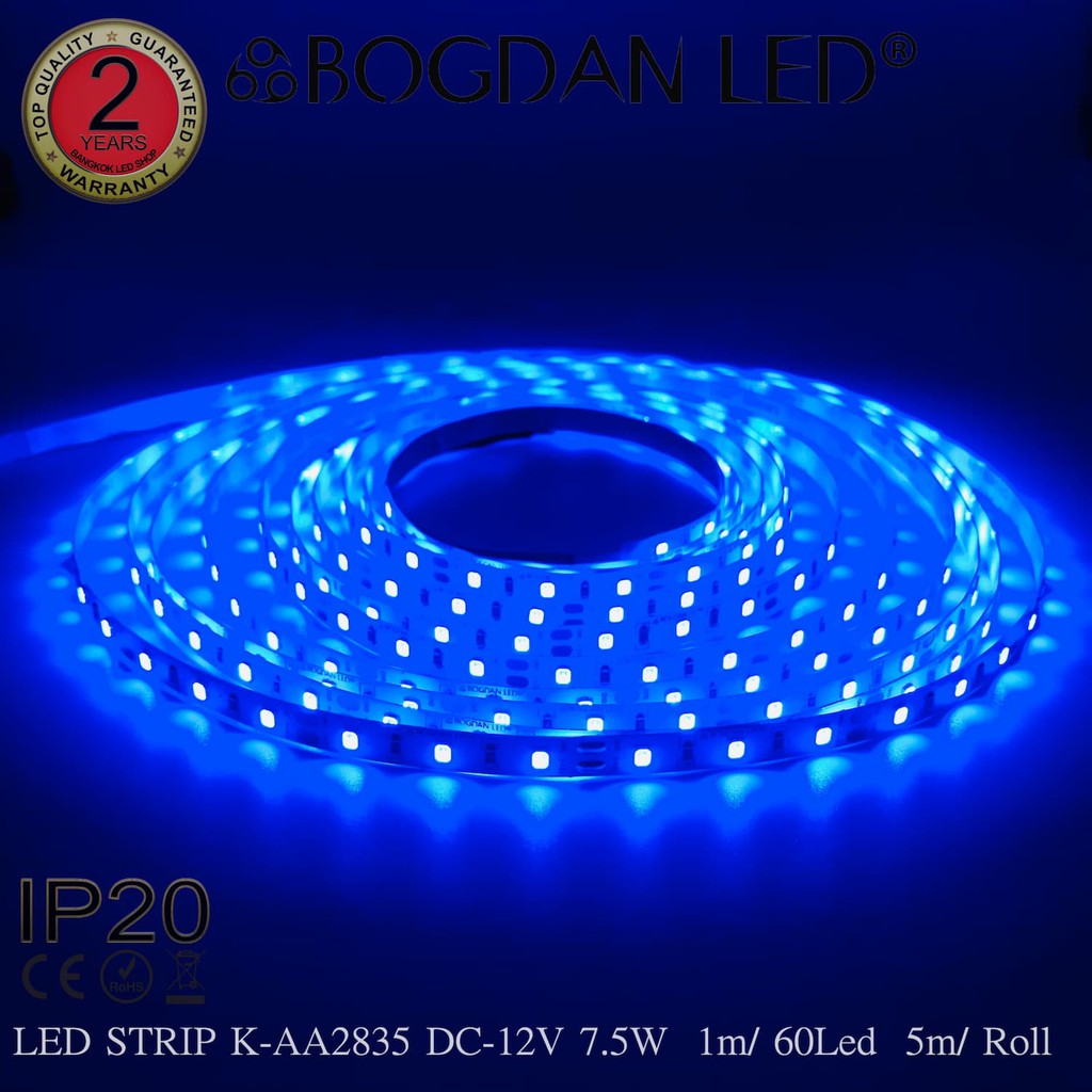 LED STRIP K-AA2835-60-BLUE DC-12V 7.5W/1M IP20 ยี่ห้อBOGDAN LED แอลอีดี ...