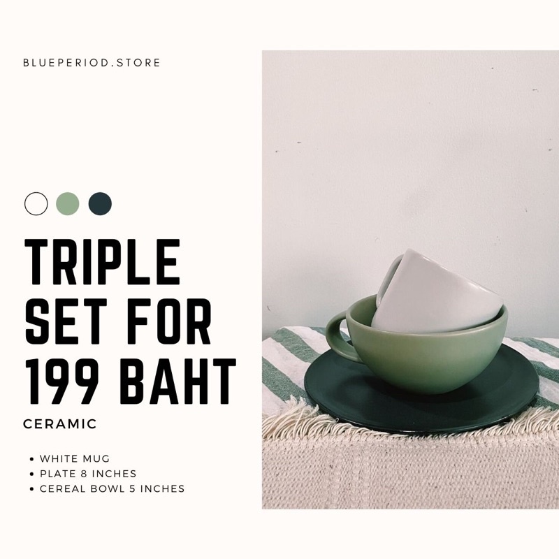 ‼️Triple Set for Only 199 Baht‼️ ชุดจานชามเซรามิกและแก้วเซรามิค3ชิ้น ...