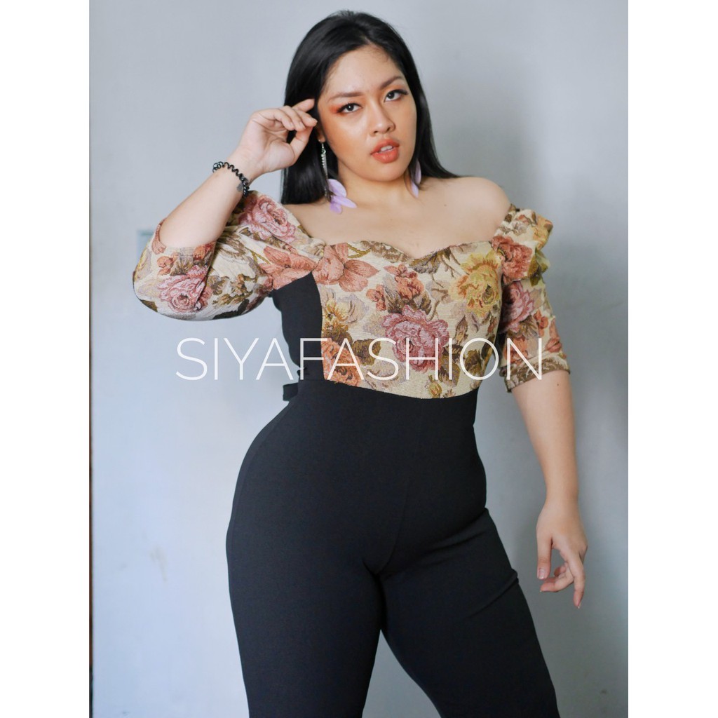 JL20ชุดจั๊มสูทขายาวผ้าทอลายกุหลาบงานฟรีไชด์ตรงใจสาวอวบแน่นอน | Shopee ...