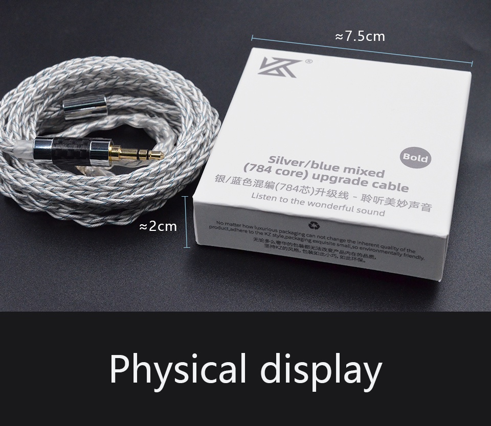 KZ Earphone Cable 8 Core Silver Blue Hybrid 784 cores Silver plated ...