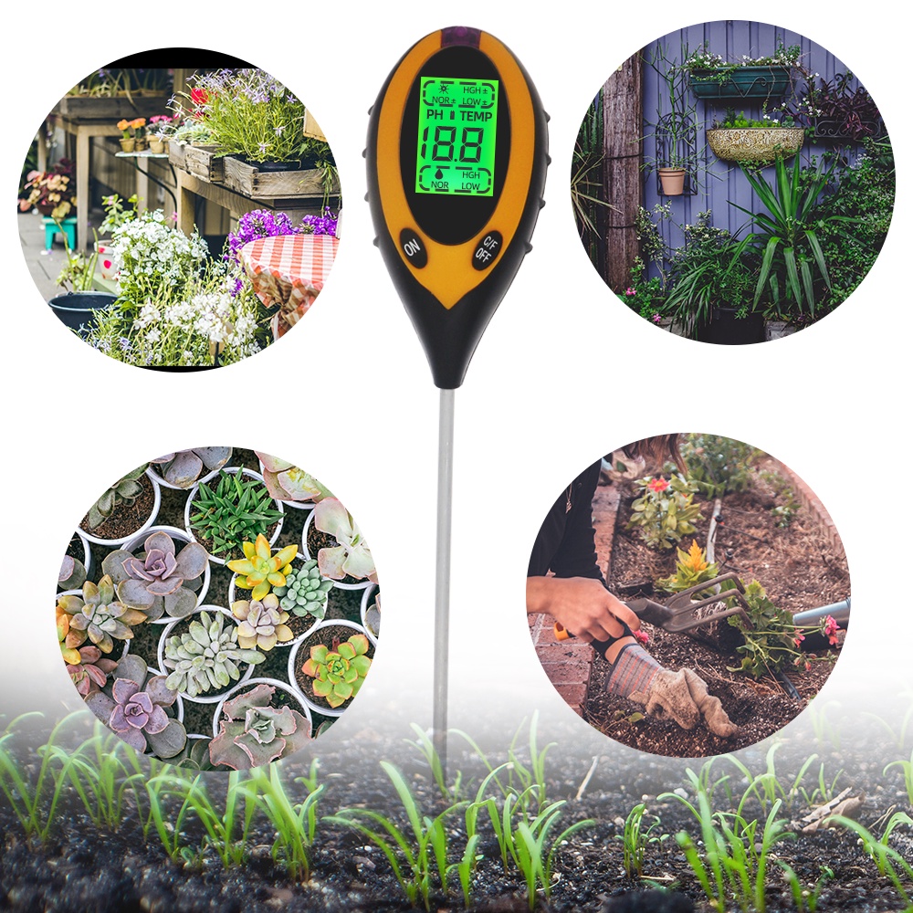Professional Soil PH Meter 4 In 1 LCD แสดงผล อุณหภูมิ โซลา Moisture PH ...