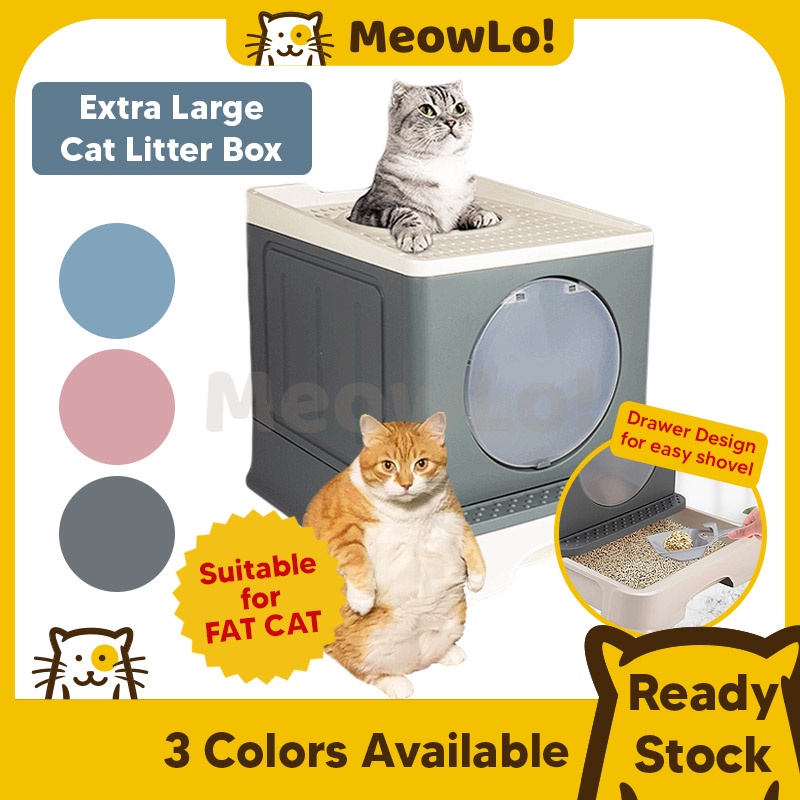 Meowlo กล่องห้องน้ําแมว ขนาดใหญ่พิเศษ พับได้ พร้อมลิ้นชัก สําหรับแมว ...