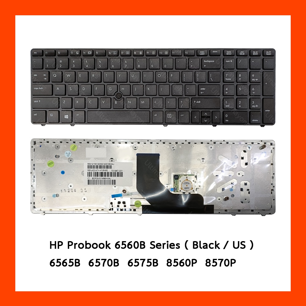 Keyboard HP Probook 6560B Black US (Mouse Pointer) แป้นอังกฤษ ฟรีสติกเก ...
