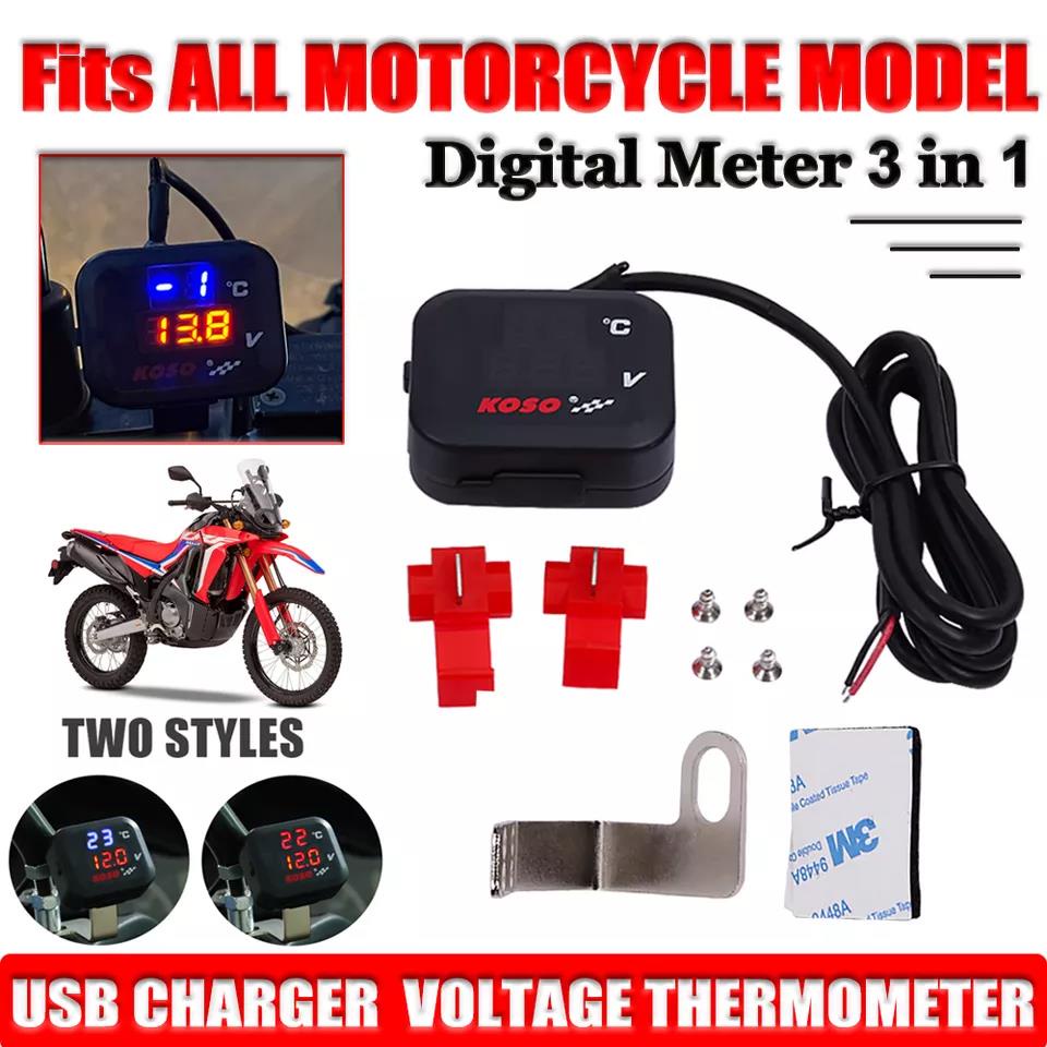 Digital Meter Monitor 3 in 1 Motorcycle LED Voltage Thermometer Dual ...