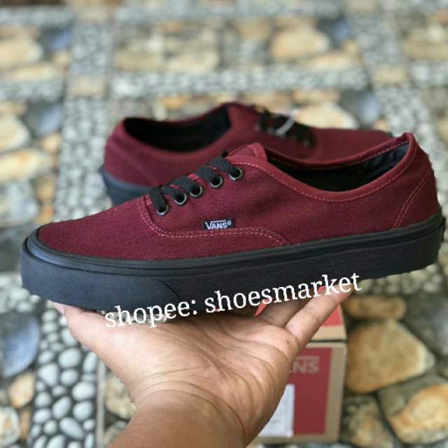 Hitam PUTIH Shoes43 VANS AUTHENTIC FULL BLACK BLACK PLAIN WHITE WHITE ...