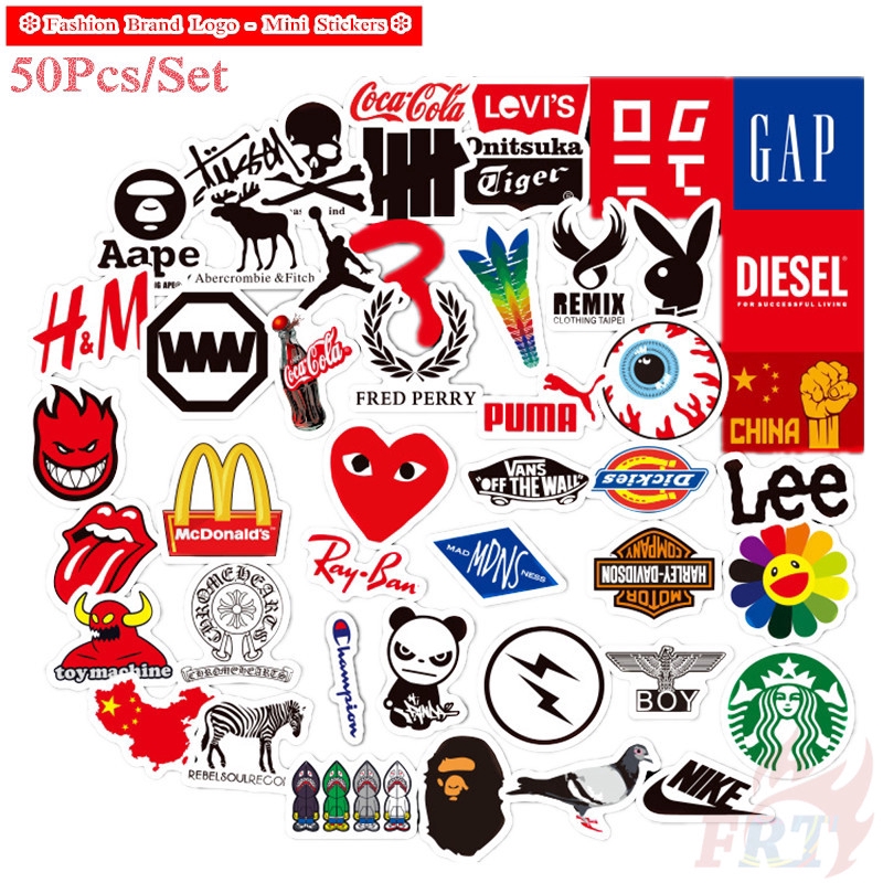 Fashion Brand Logo Mini Stickers 50Pcs/Set DIY Fashion Waterproof ...