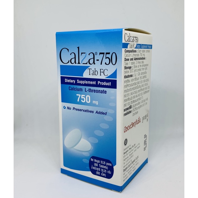Calza-750 Tab FC Calcium L-Threonate 750 Mg (60 Tablets) บำรุงกระดูก ...