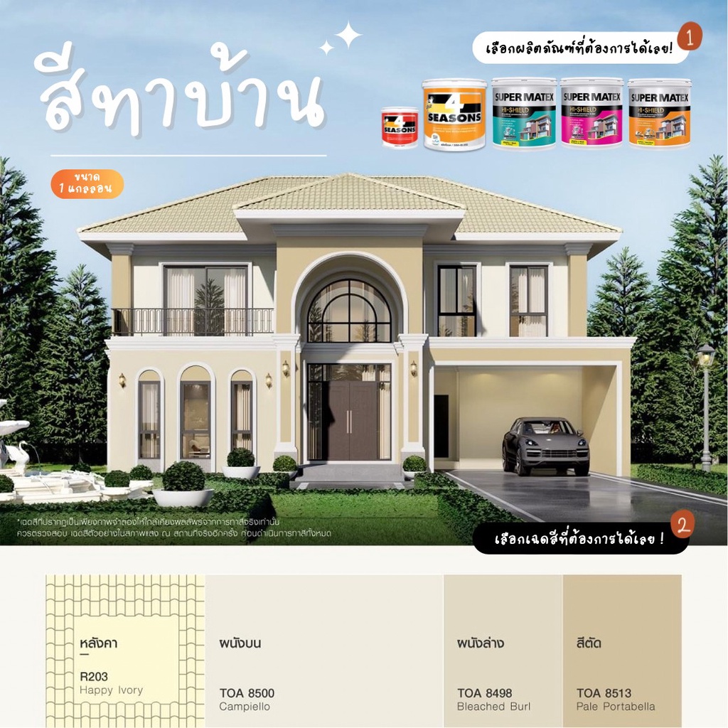 (1.0 แกลลอน) สีน้ำอะคริลิค100% ซุปเปอร์เมเทค/โฟร์ซีซันส์ กึ่งเงา #8500 ...