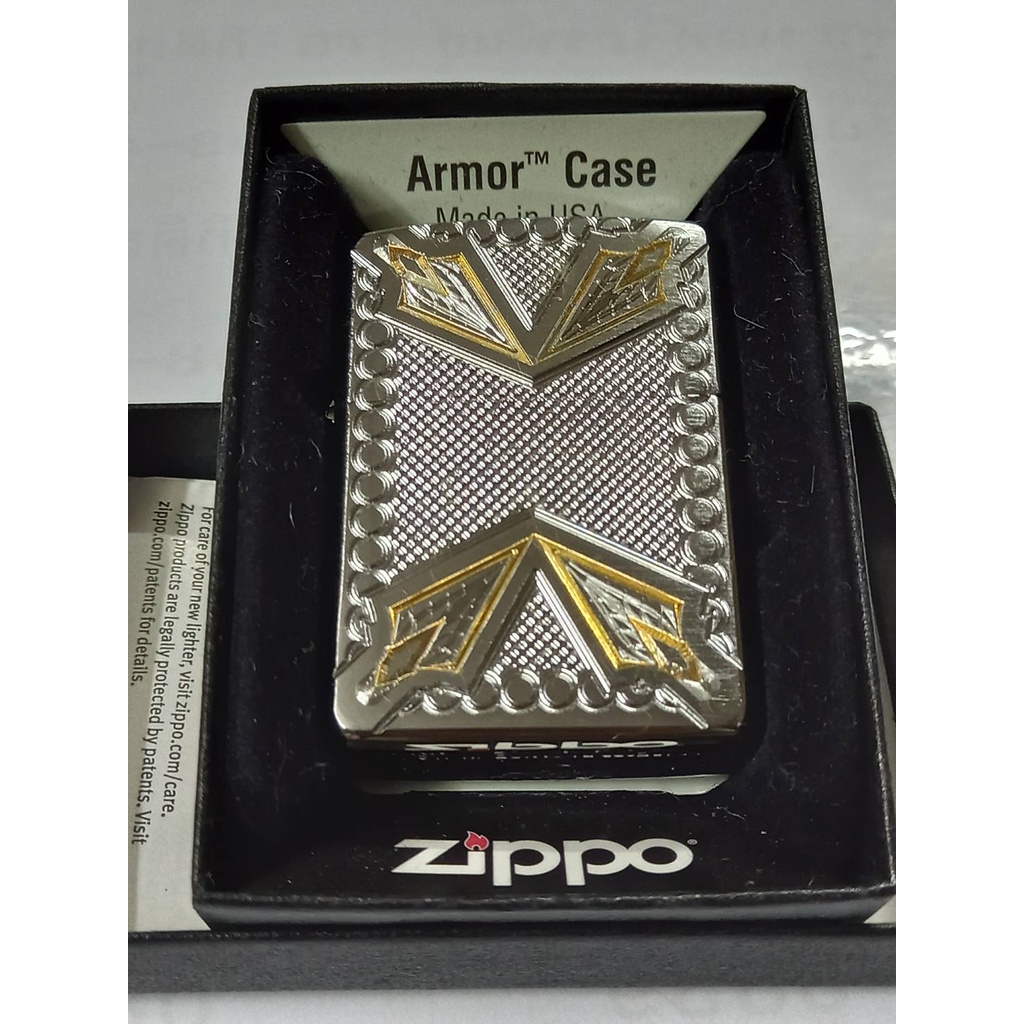 ZIPPO ARMOR CASE 28808 DAGGER ผลิตปี2014 สีเงิน ผิวโครเมี่ยม ลายแกะลง ...