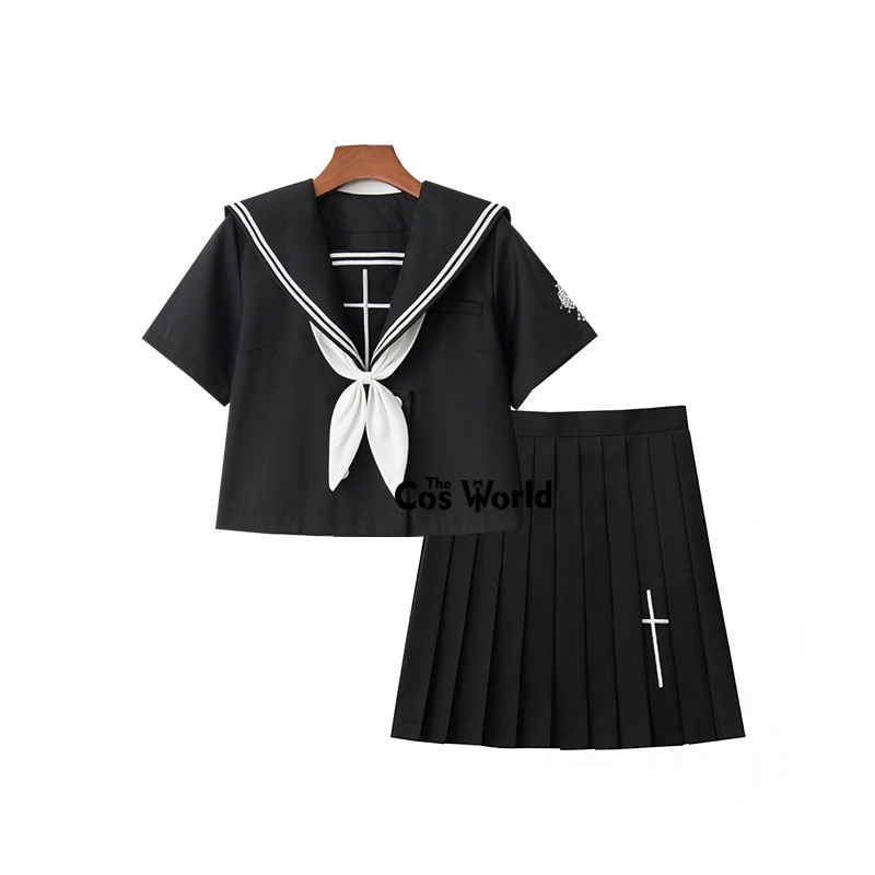 [Cross Rose] Black White Summer Navy Sailor Suit Tops Skirts JK High ...
