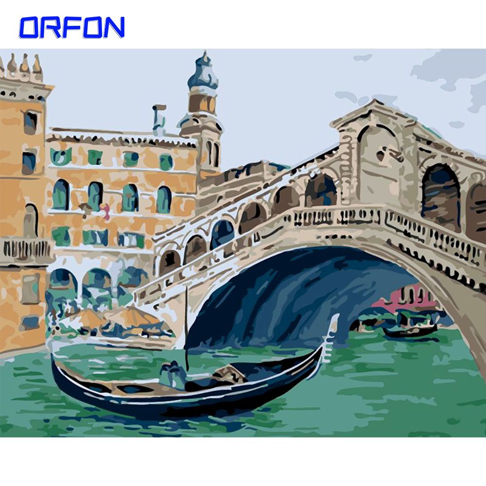 【ORFON】ภาพวาดสีน้ํามันบนผ้าใบ ตามตัวเลข รูปคลองเวนิส ขนาด 40x50 ซม. พร้อมกรอบ สําหรับตกแต่งบ้าน ...