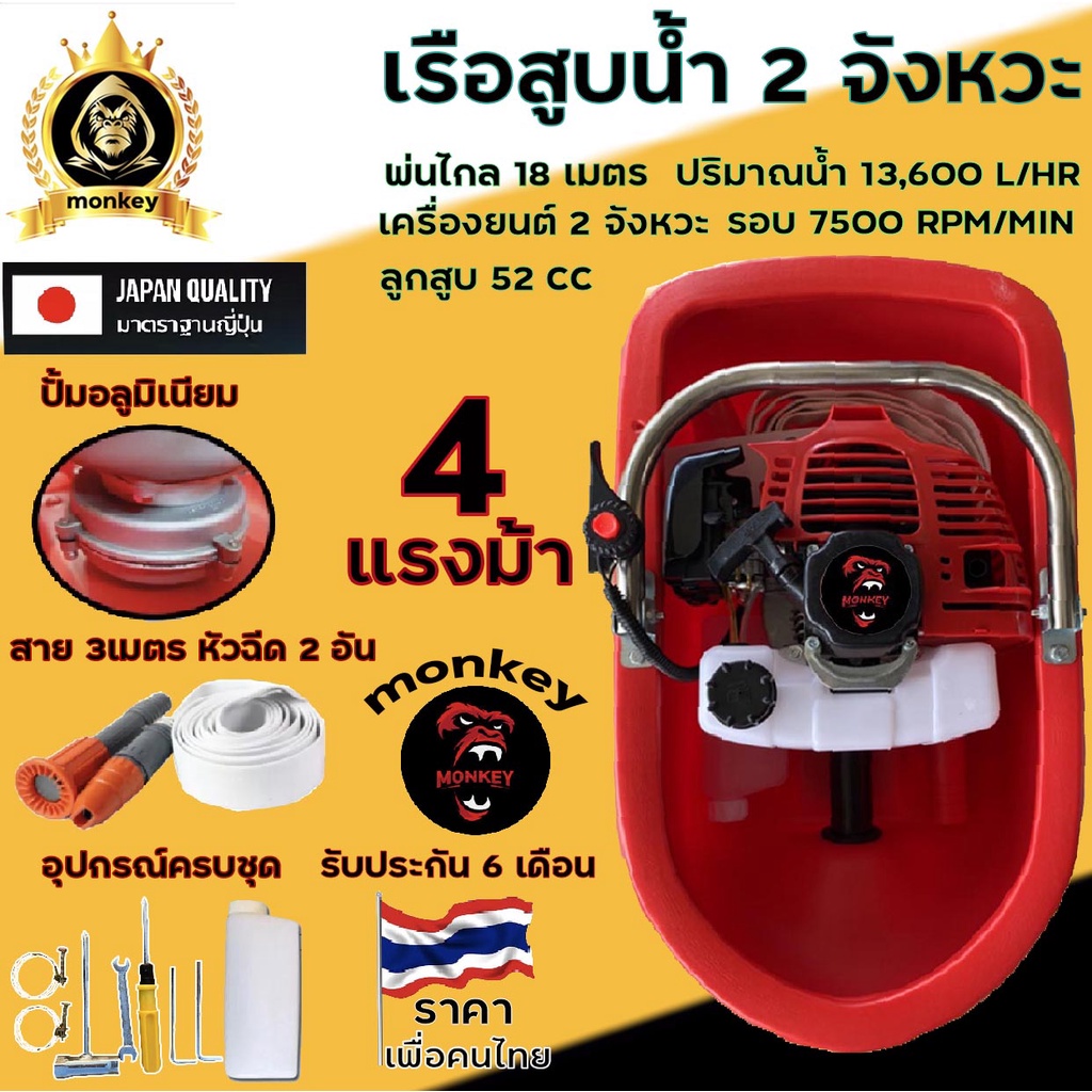 เรือรดน้ำ เรือสูบน้ำ เรือพ่นน้ำ 2 จังหวะ monkey TL52 พ่นได้ไกล 18 เมตร แถมสายฉีด 3เมตร **รุ่น ...