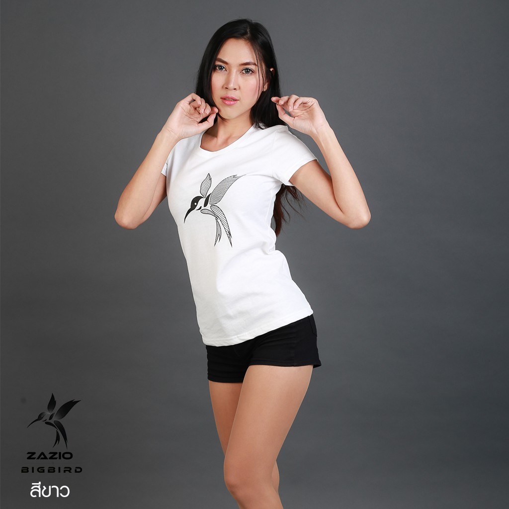 เสื้อยืดคอกลมผู้หญิง เกรดพรีเมี่ยม ZAZIO สีขาว รุ่น BIG BIRD | Shopee ...