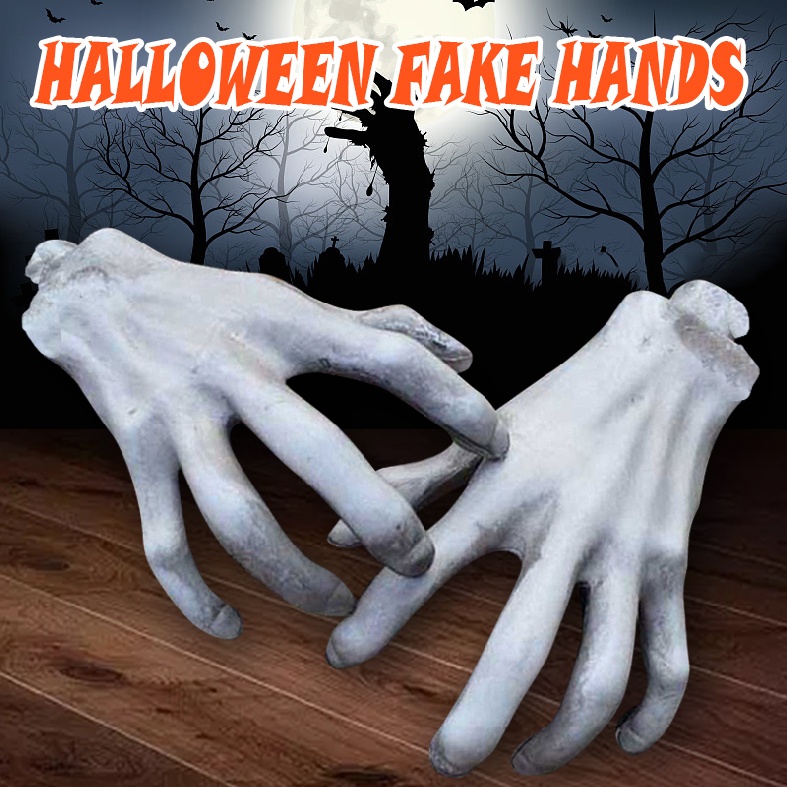 New 2pcs Bloody Horror Scary Halloween Props Fake Life Size Arm Hand ...