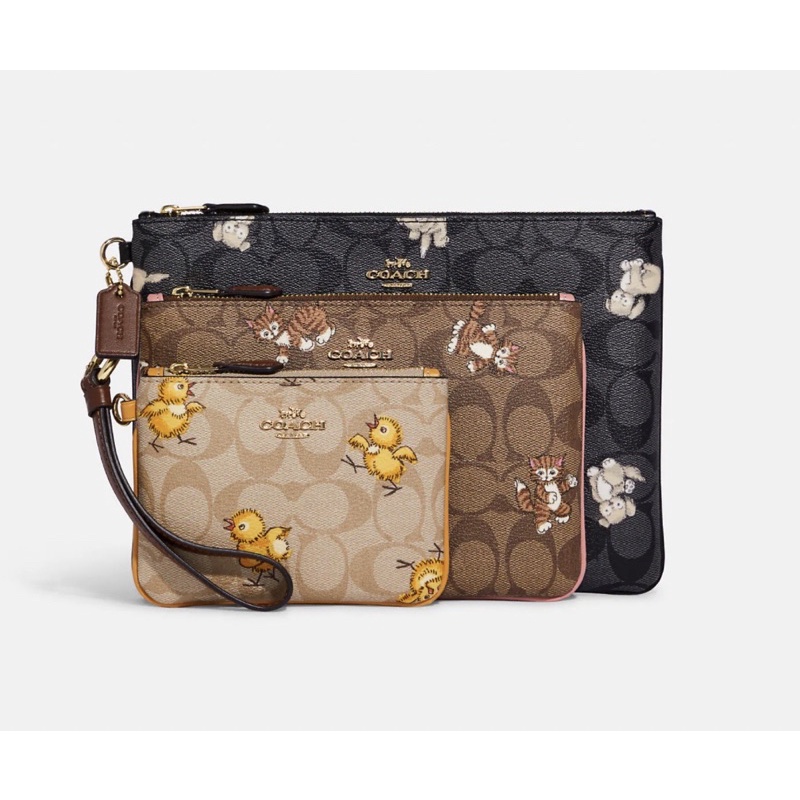 พร้อมส่ง ใหม่ Coach Pouch Trio In Signature Canvas With Creature Print ...