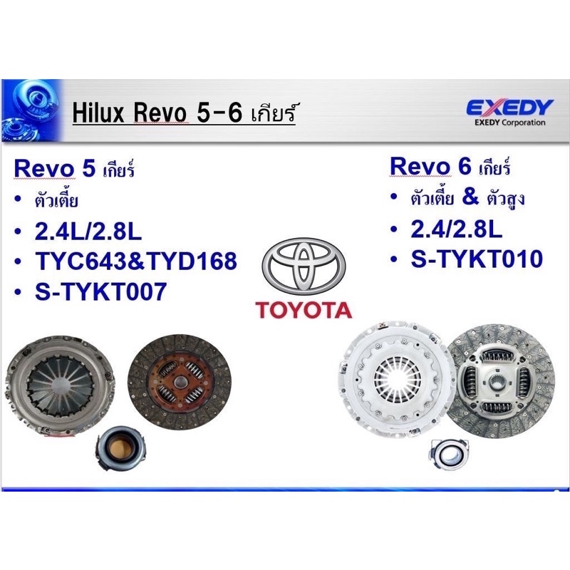 คลัชexedy toyota revo 5เกียร์ 6เกียร์ จานคลัช หวีคลัช ลูกปืนคลัช ครบชุด ปี2017-2022 | Shopee ...