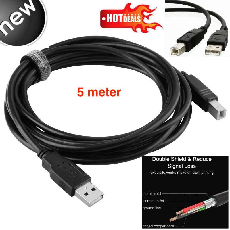 สาย USB Printer 5M เมตร สำหรับเครื่องปริ้นเตอร์,สแกนเนอร์(สีดำ ...