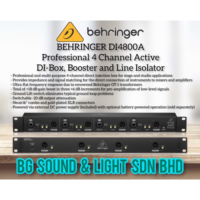 Behringer DI4800A กล่อง DI-Box 4 ช่อง แบบมืออาชีพ (DI-4800A / DI 4800A ...