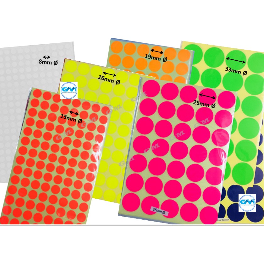 Round Circle Bulat Stiker Dot Self Adhesive Label (สีขาว/สีเรืองแสง ...