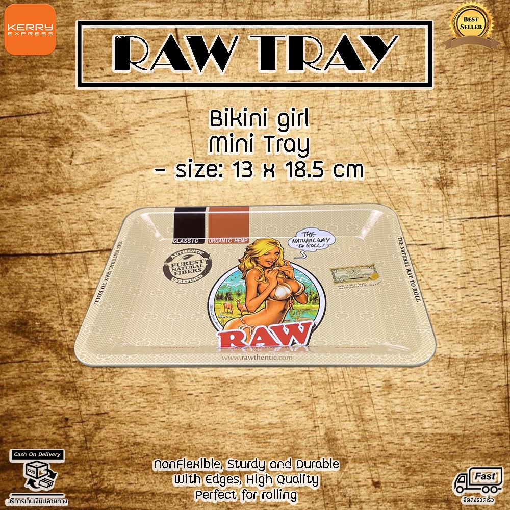 RAW Tray ถาดโรล Mini Raw Bikini Girl ขนาด 13 x 18.5 cm metal rolling tray life saver Raw rolling ...