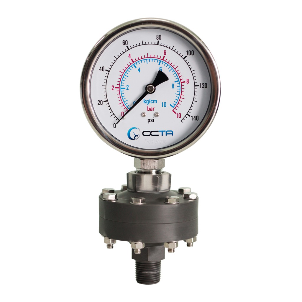 OCTA Pressure Gauge 4" + PVC Diaphragm เกจวัดแรงดัน หน้าปัด 4″ เกลียว ...