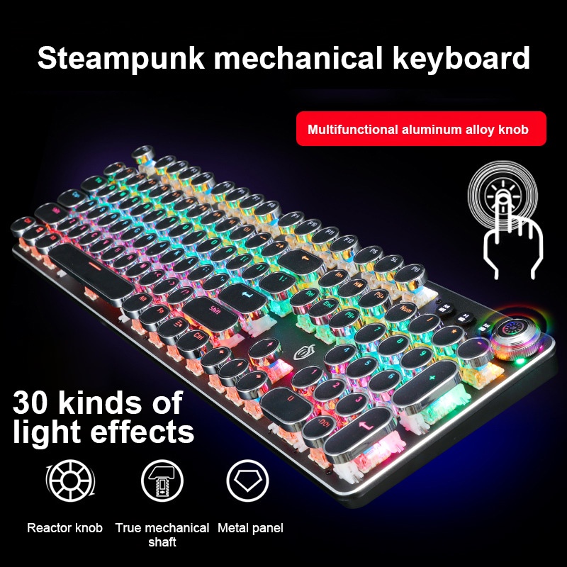 Retro Punk Mechanical Keyboard 820A Wired Electroplating Knob Luminous ...