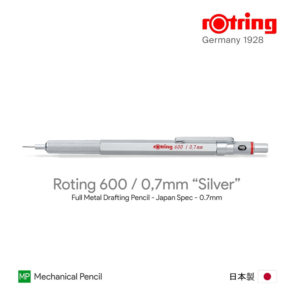 Rotring 600 "Silver" 0.7mm Drafting Pencil - ดินสอกดรอตติ้ง 600 0.7 มม. ...