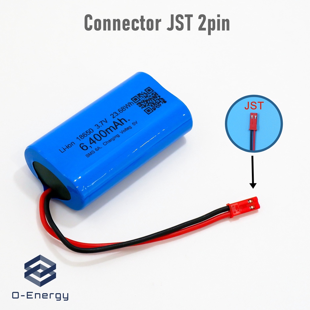 ถ่านชาร์จ Li-ion 18650 3.7V ความจุ 6,400mAh แบบแพคมีวงจรป้องกัน ระบบ1S2P Connector JST 2Pin ...