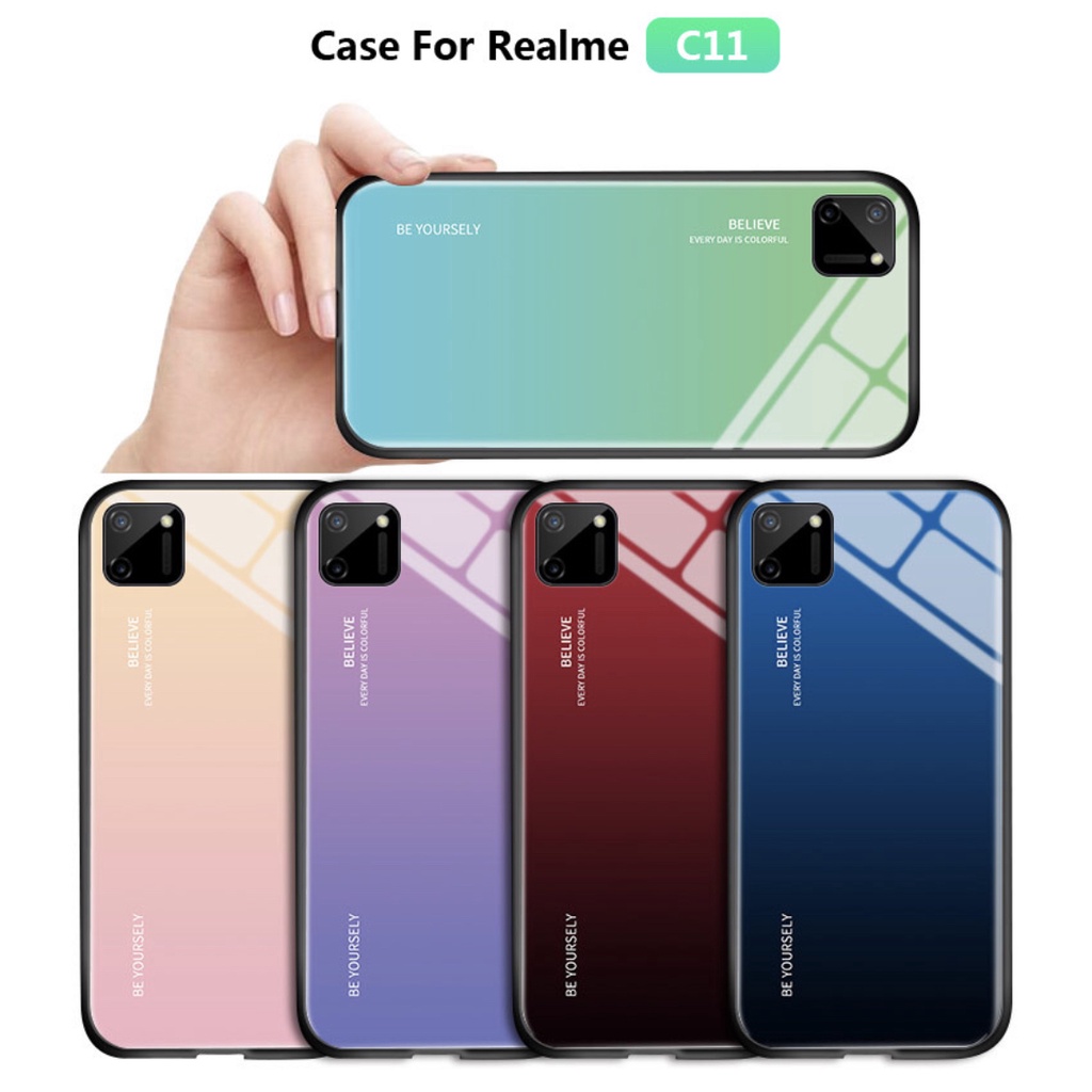 Case Realme C11 2021 เคสกระจกสองสี เงาไล่สีขอบนิ่ม กันกระแทกสีกระจกเทม ...