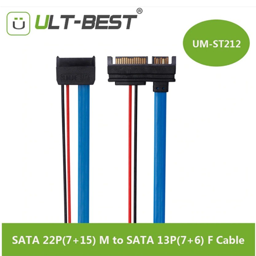 ULT-Best SATA 5V Cable Serial ATA 22Pin 7+15 Male to Slimline SATA 13Pin 7+6 Female Connector ...