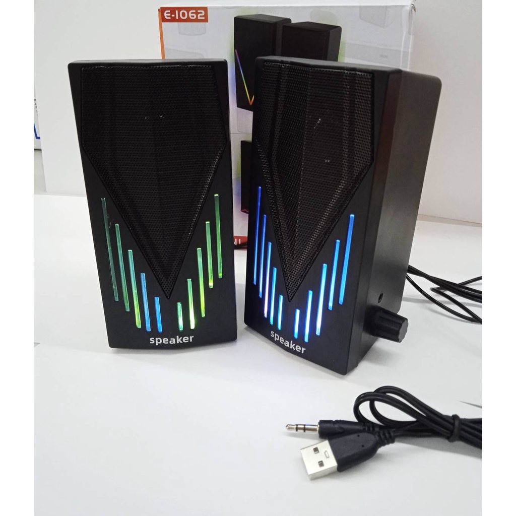 ลำโพงคอม E-1065 Speker usb computer แจ็คเสียบ3.5มม สายยาว 1 เมตร มีไฟ ...