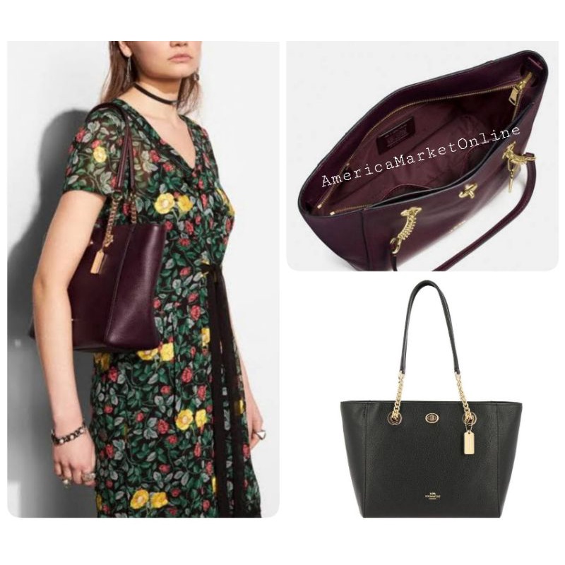 กระเป๋าหนัง COACH/ TURNLOCK CHAIN TOTE 27 (COACH 57107) | Shopee Thailand