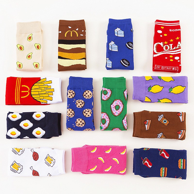 Cute Cartoon Fruits Crew Socks Colorful Food Women Cotton Grils New ...