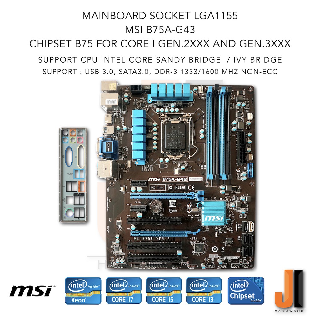 Mainboard MSI B75A-G43 (LGA1155) Support Intel Core i Gen.2XXX and Gen.3XXX (สินค้ามือสองสภาพดี ...