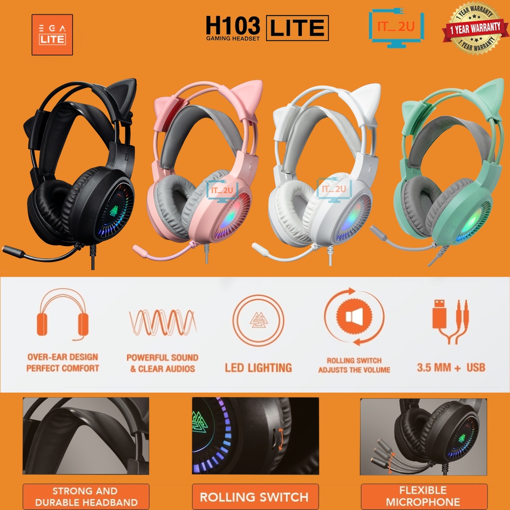 EGA H103/H104 Lite Gaming Headset LED Lighting มีหูแมวถอดได้ | Shopee Thailand