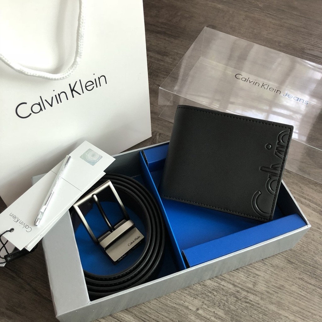 Calvin Klein Jeans Leather Belt & Wallet Set | Shopee Thailand
