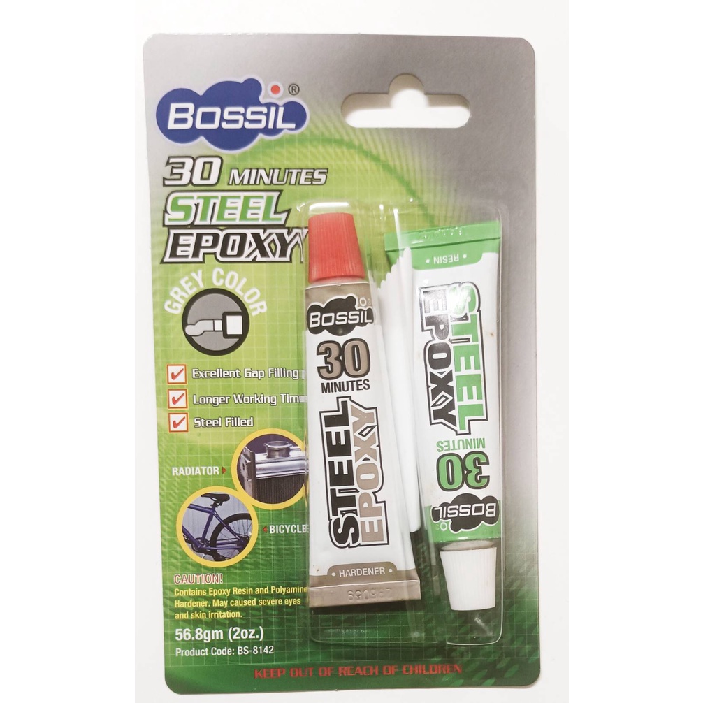 BOSSIL 30 MINUTES STEEL EPOXY (GREY COLOR) กาวอีพอกซ์ซี่อเนกประสงค์ สี ...