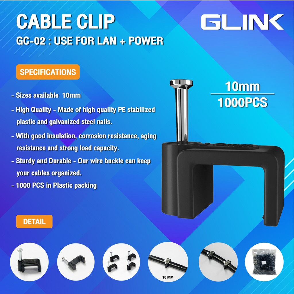Glink Cable Clip GC-02 10MM/GC-03 12MM/GC-04 12mm (100/1000PCS/1Pack ...