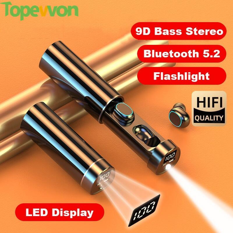 Topewon หูฟังสเตอริโอไร้สาย บลูทูธ 5.2 พร้อมไมโครโฟน ไฟฉาย | Shopee ...