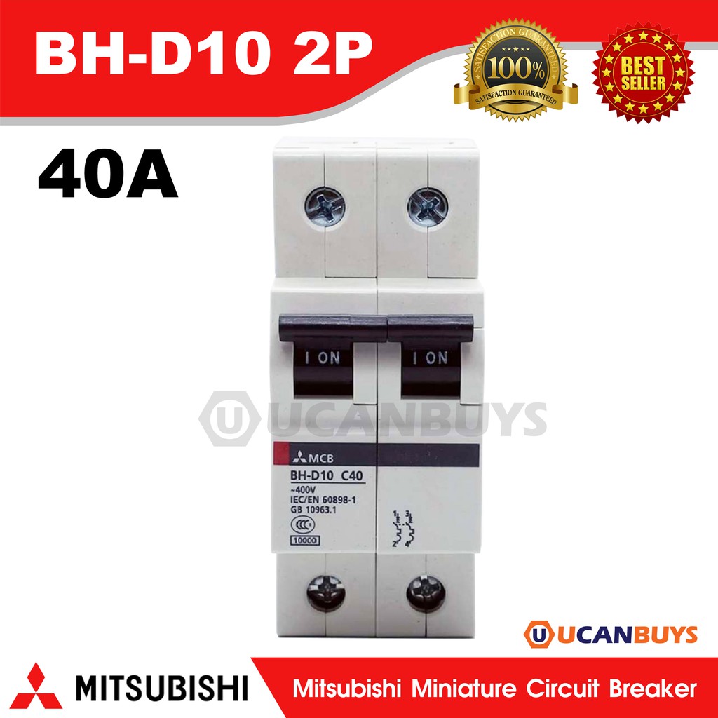Mitsubishi MCB 2 Pole 40A 10kA รุ่น BH-D10 2P 40A Mitsubishi Miniature Circuit Breaker ขนาด 2 ...