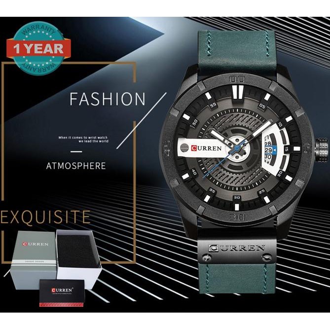 Curren นาฬิกาข้อมือผู้ชาย สปอร์ตเต็มแสดงวันที่ สายหนัง รุ่น C8301 ...